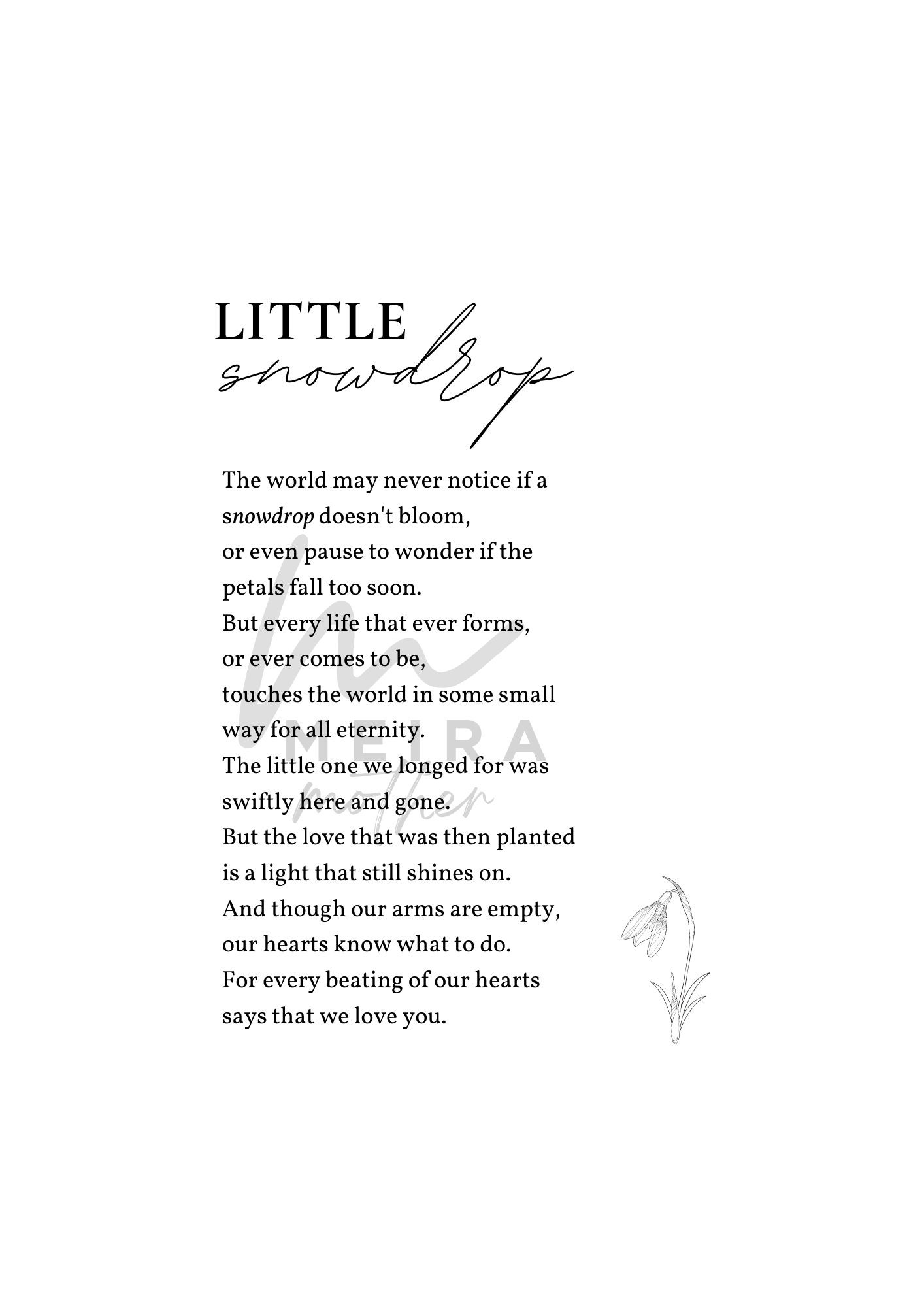 Little Snowdrop Poem - Miscarriage/baby Loss Remembrance, Motherhood ...