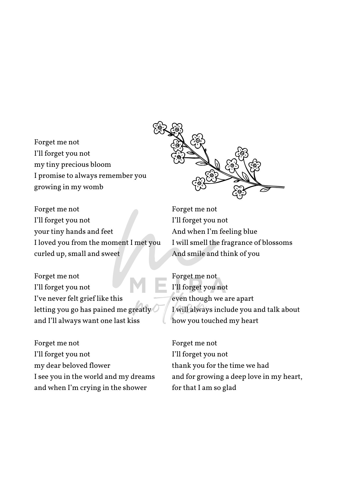 Forget Me Not - Printable Poem/digital Download, Miscarriage, Infant ...