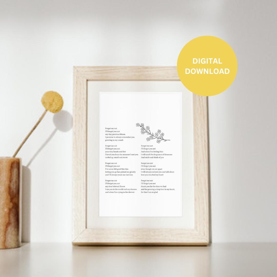 Forget Me Not Poem Print – Memorial Gift, Infant Loss (digital Download ...