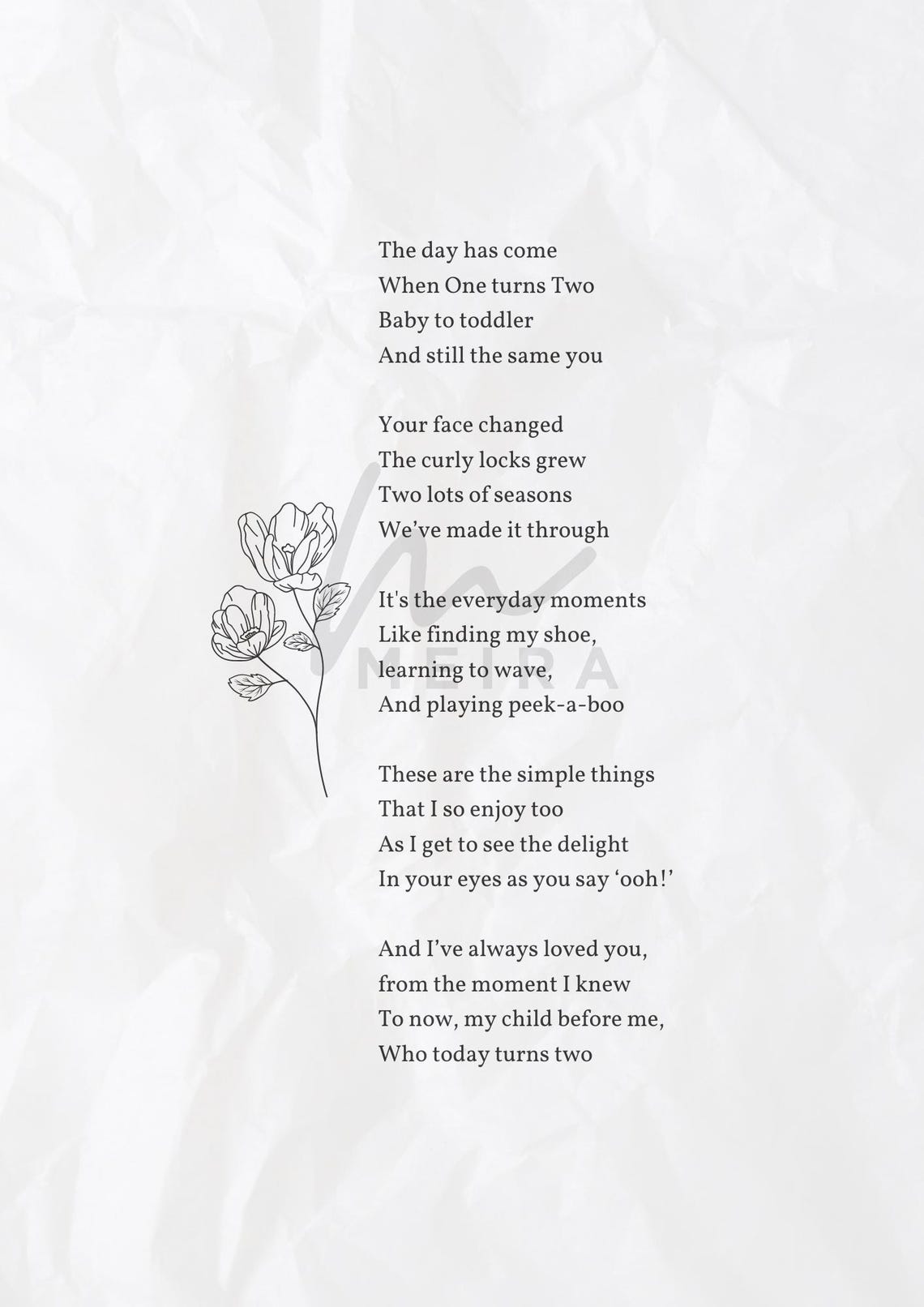 Two - Second Birthday Piece - Printable Poem/digital Download ...