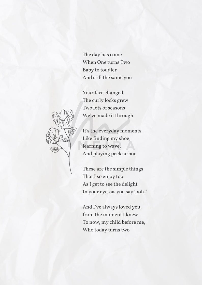 Two - Second Birthday Piece - Printable Poem/digital Download ...
