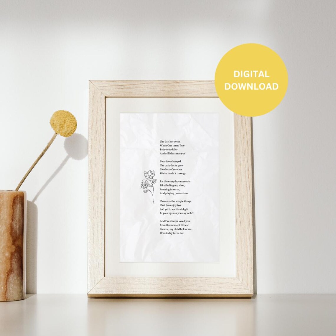 Two - Second Birthday Piece - Printable Poem/digital Download ...