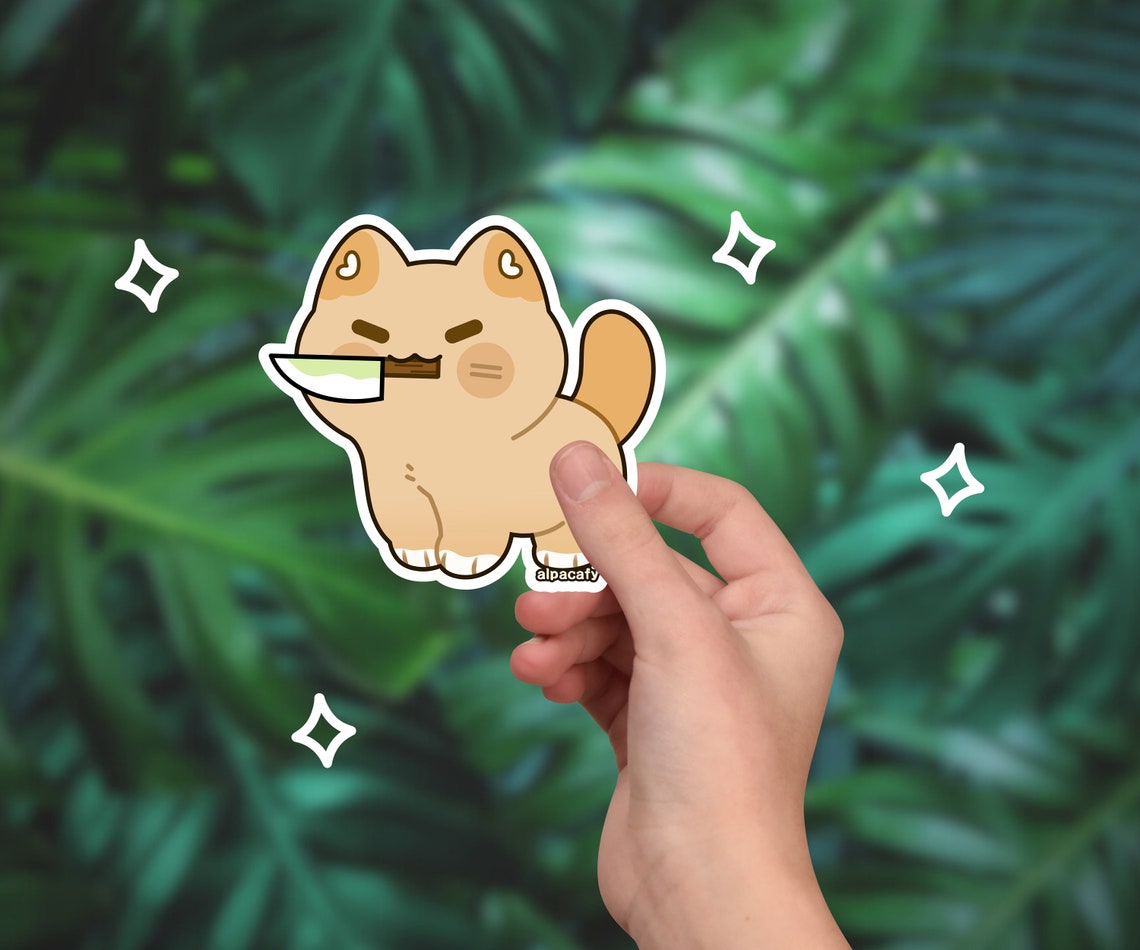 Cat With Knife Vinyl Sticker Laptop Stickers Cute Stickers Kiss-cut ...