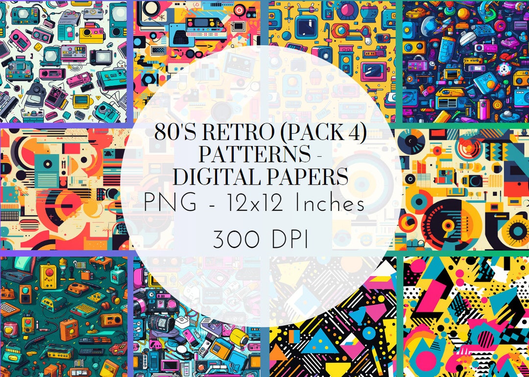 10 80's Retro Digital Prints, Digital Papers, Seamless, 80's Digital ...