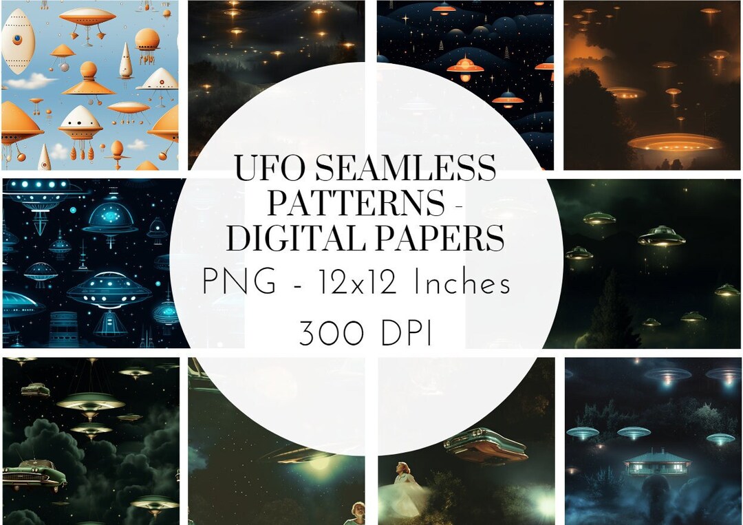 10 UFO Seamless Digital Papers, Cosmic Design, Spaceship, Alien ...