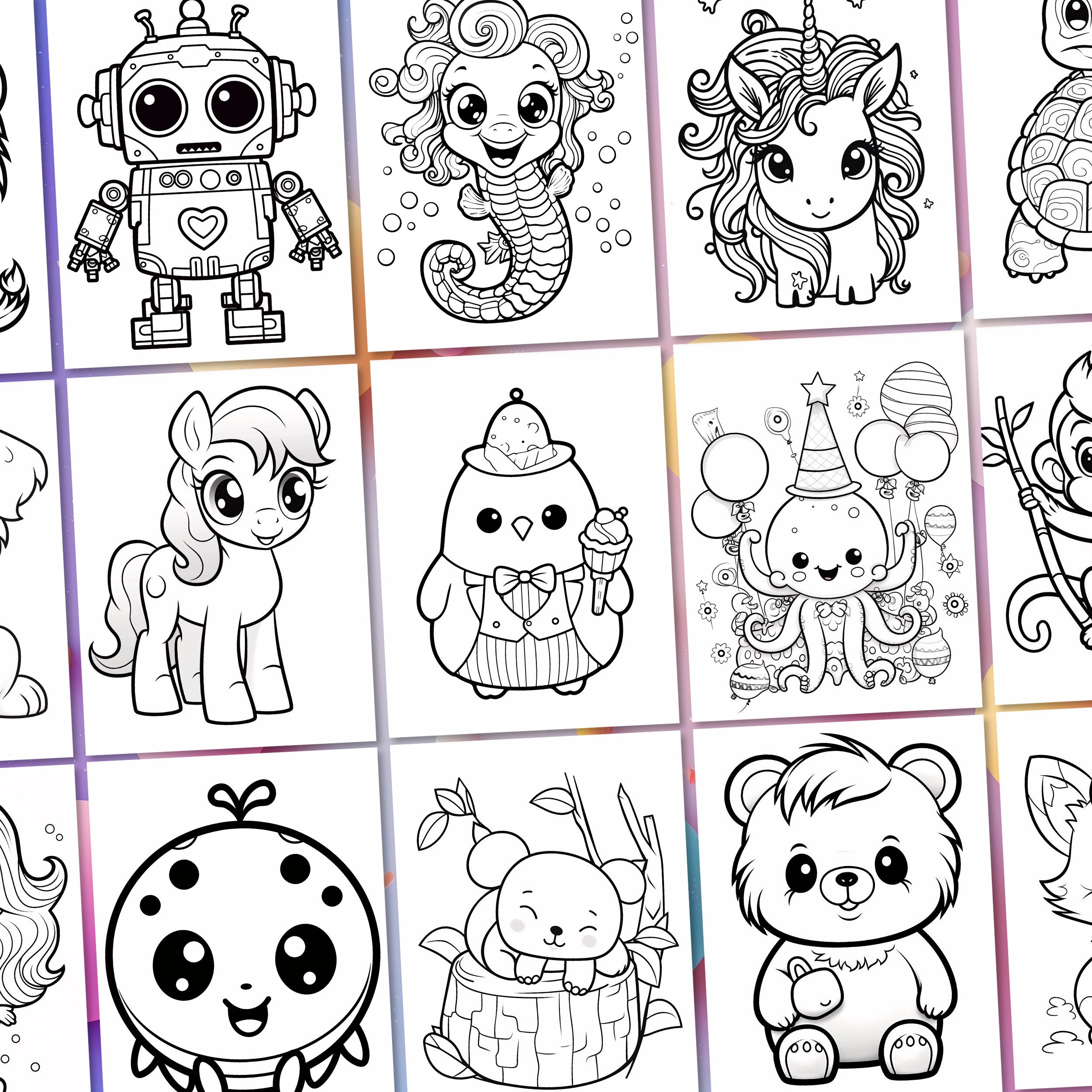 Coloring Pages for Kids Printable Coloring Book Kawaii Animals Coloring ...
