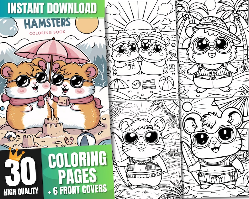Hamster Coloring Pages: 30 Cute Animals for Kids (PDF) - Etsy