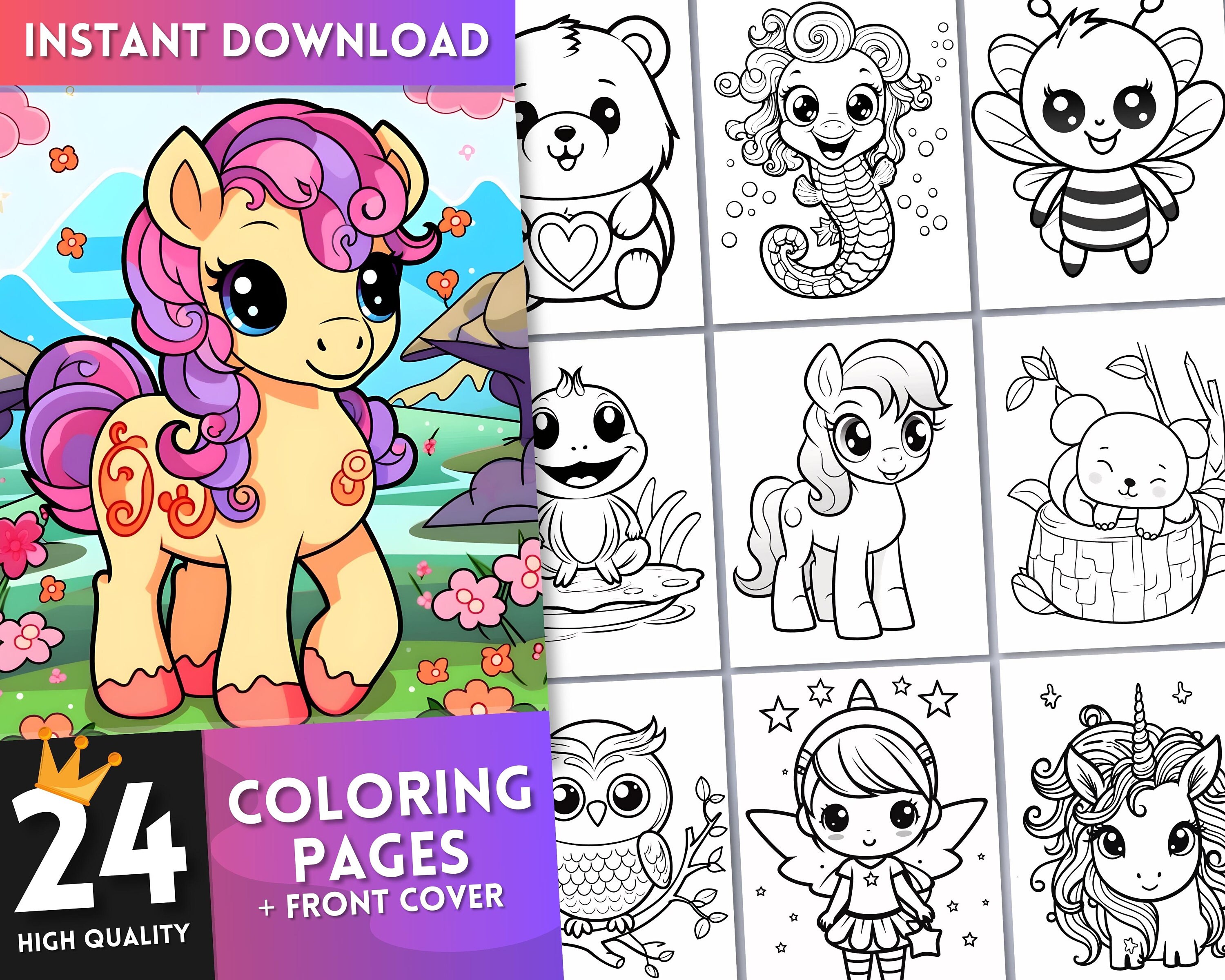 Coloring Pages for Kids Printable Coloring Book Kawaii Animals Coloring ...