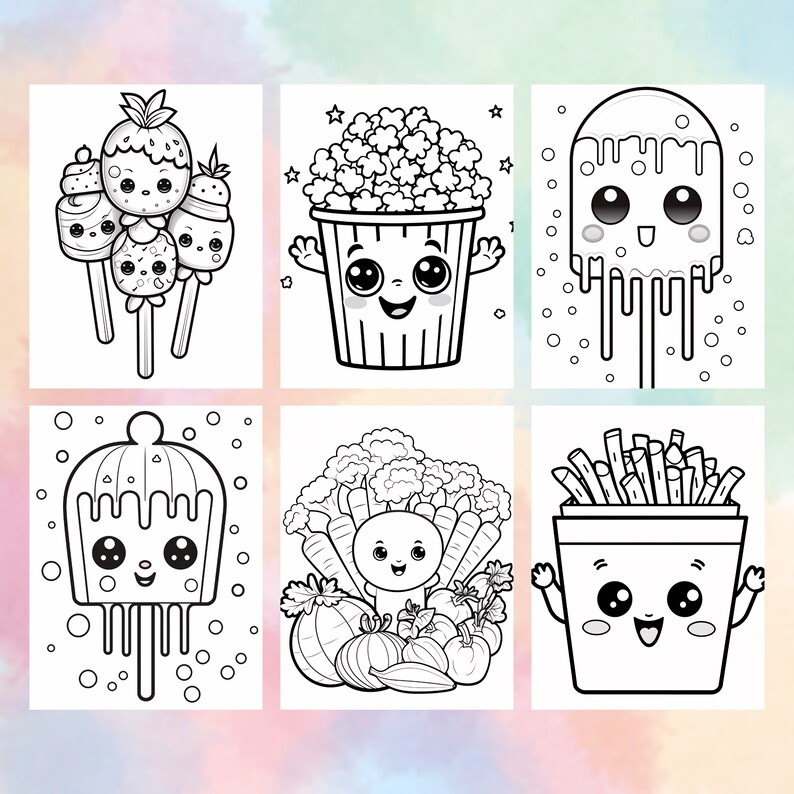 Kawaii Foods Coloring Book for Kids, 74 Pages (digital Download) - Etsy