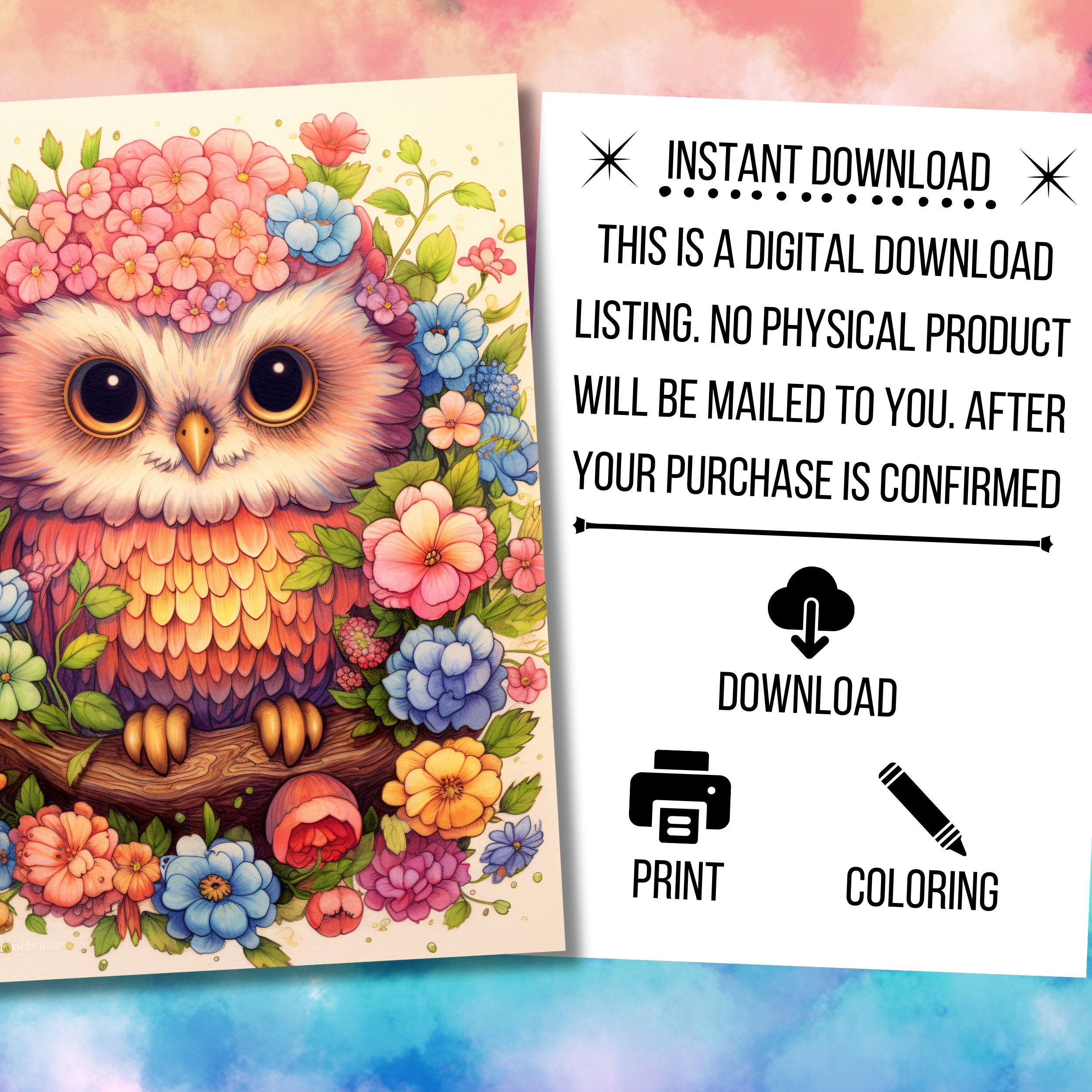 Fantasy Owl Coloring Book for Adults, 26 Pages (PDF) - Etsy