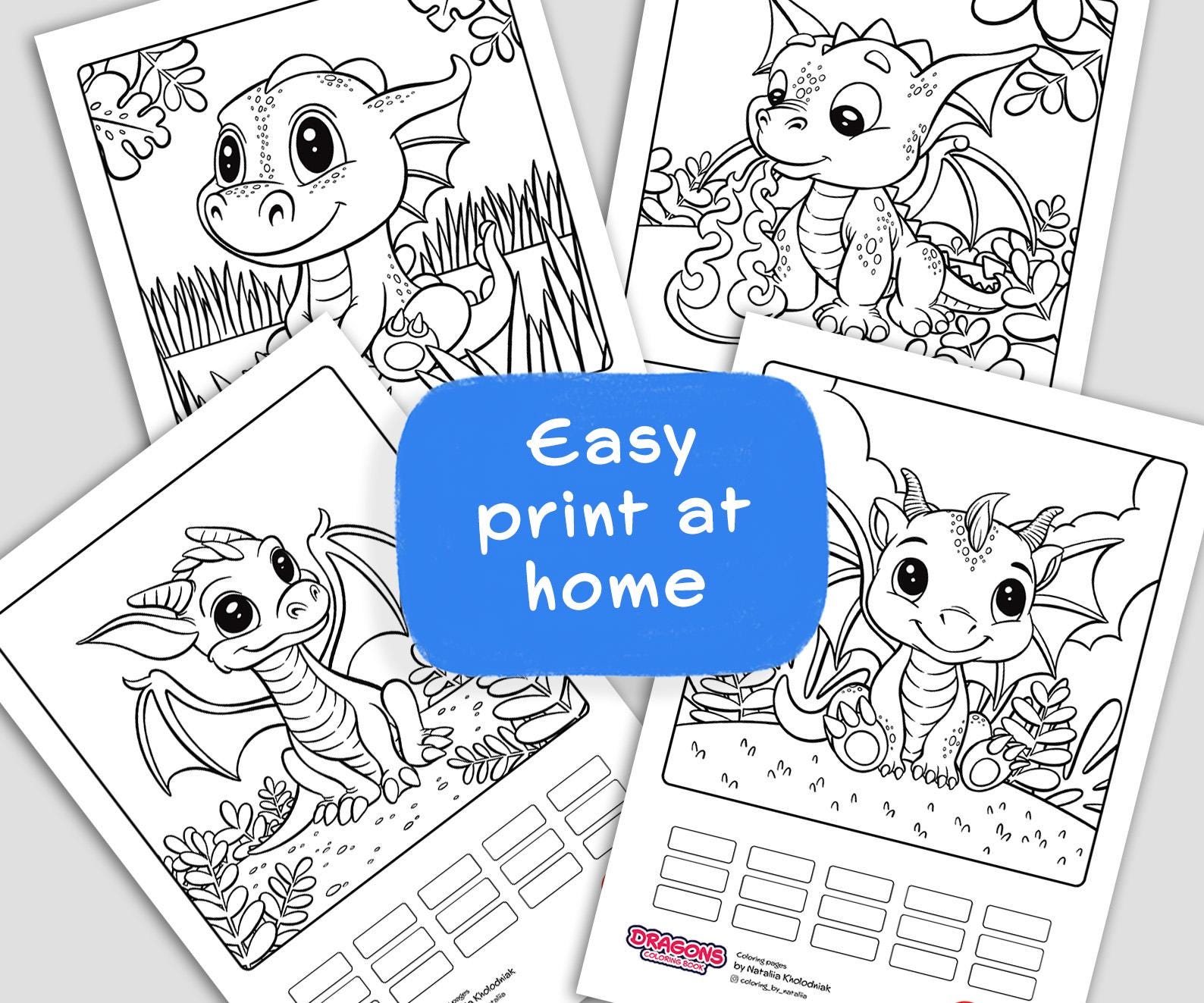 Cute Dragons Coloring Pages – Set 3 (10 Printable Coloring Pages) for ...