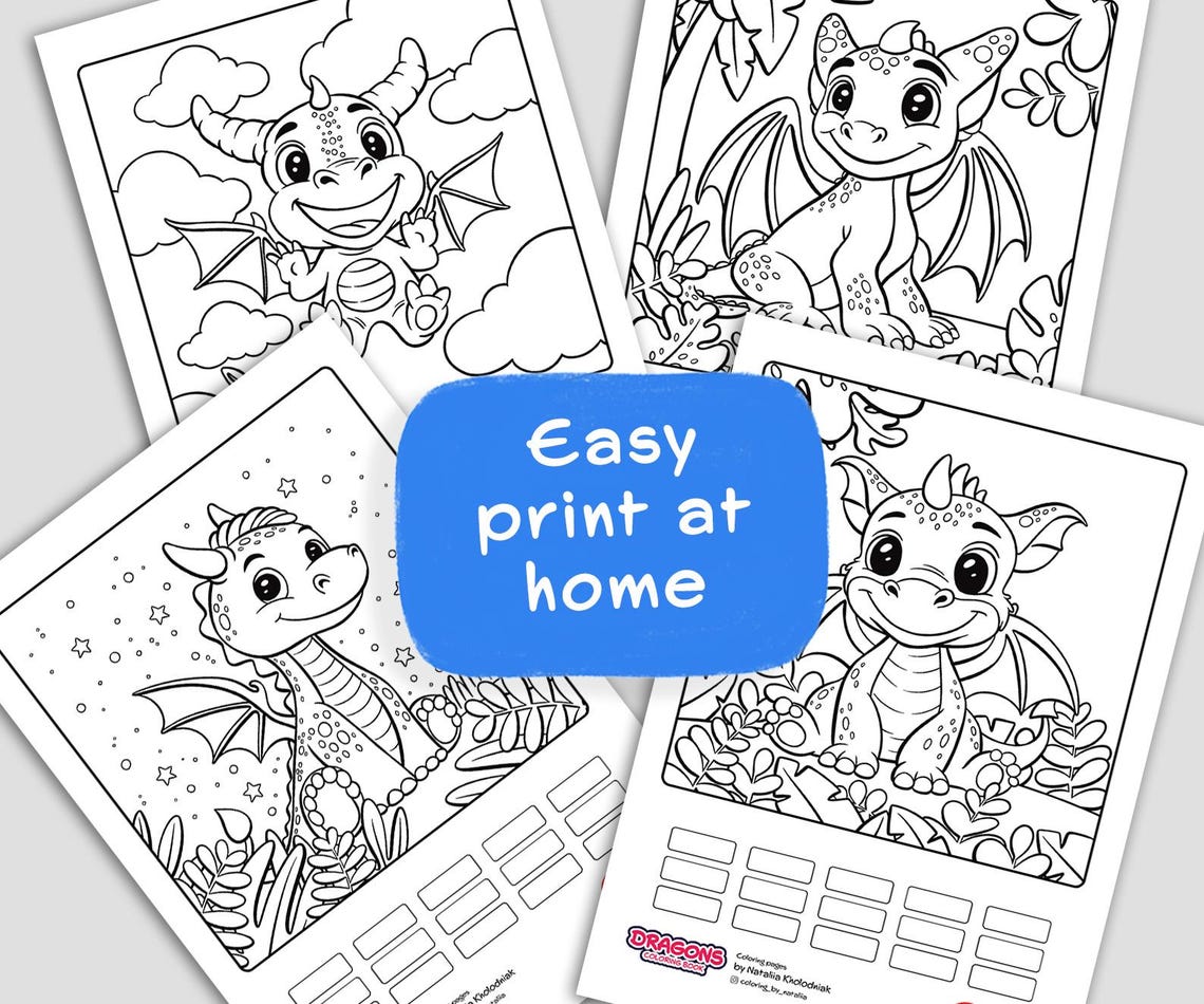 Cute Dragons Coloring Pages – Set 2 (10 Printable Coloring Pages) for ...
