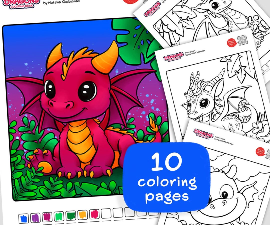 Cute Dragons Coloring Pages – Set of 10 Printable Illustrations (PDF ...