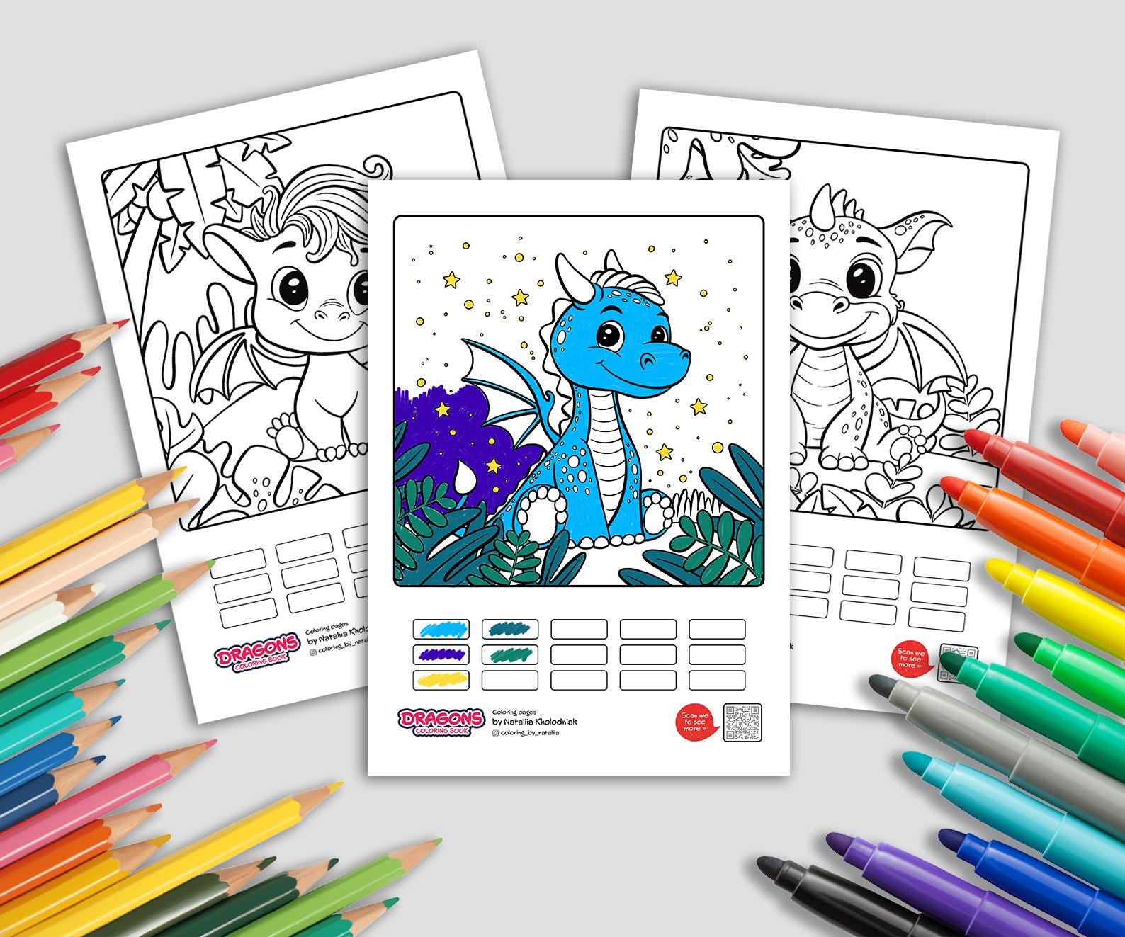 Cute Dragons Coloring Pages – Set 2 (10 Printable Coloring Pages) for ...
