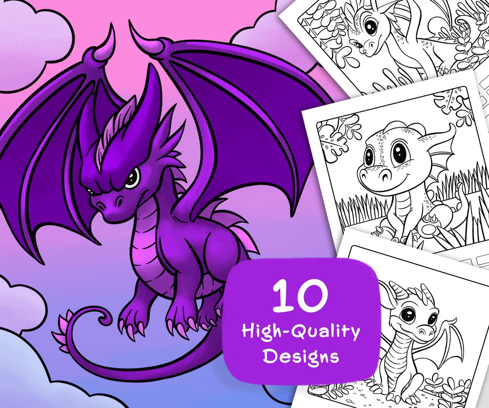 Cute Dragons Coloring Pages – Set 3 (10 Printable Coloring Pages) for ...