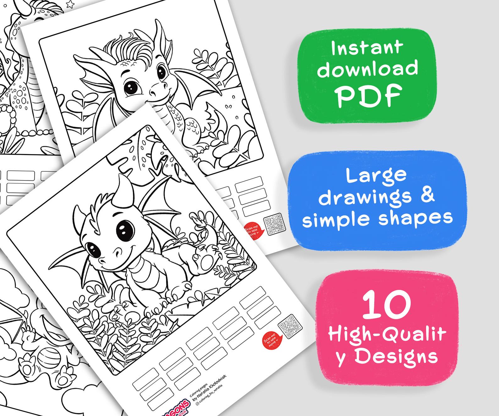 Cute Dragons Coloring Pages – Set 2 (10 Printable Coloring Pages) for ...