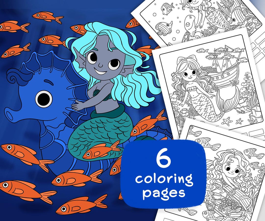 Mermaid Coloring Pages, Under the Sea Fantasy Art (PDF Download A4 Size ...