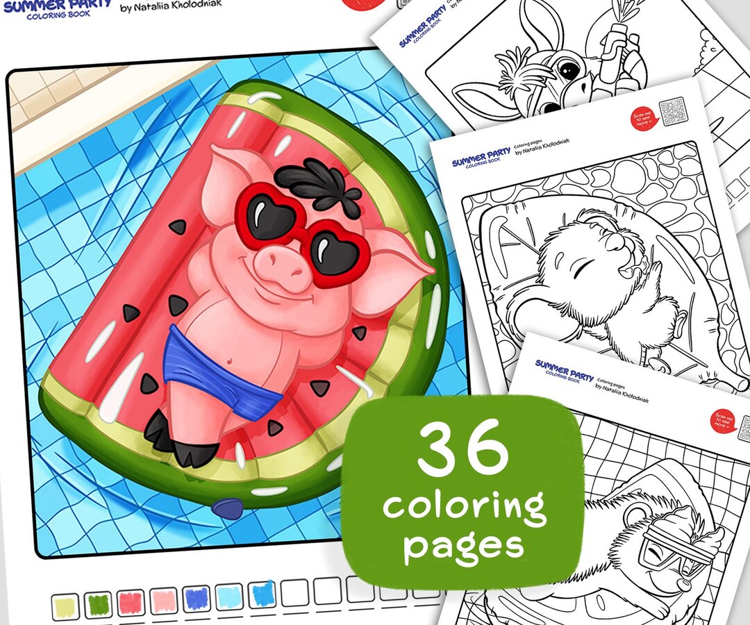 Summer Party – 36-page Printable Coloring Book for Kids & Adults - Etsy