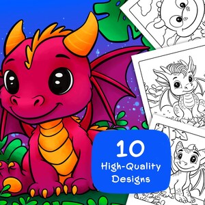 Cute Dragons Coloring Pages – Set 2 (10 Printable Coloring Pages) for ...