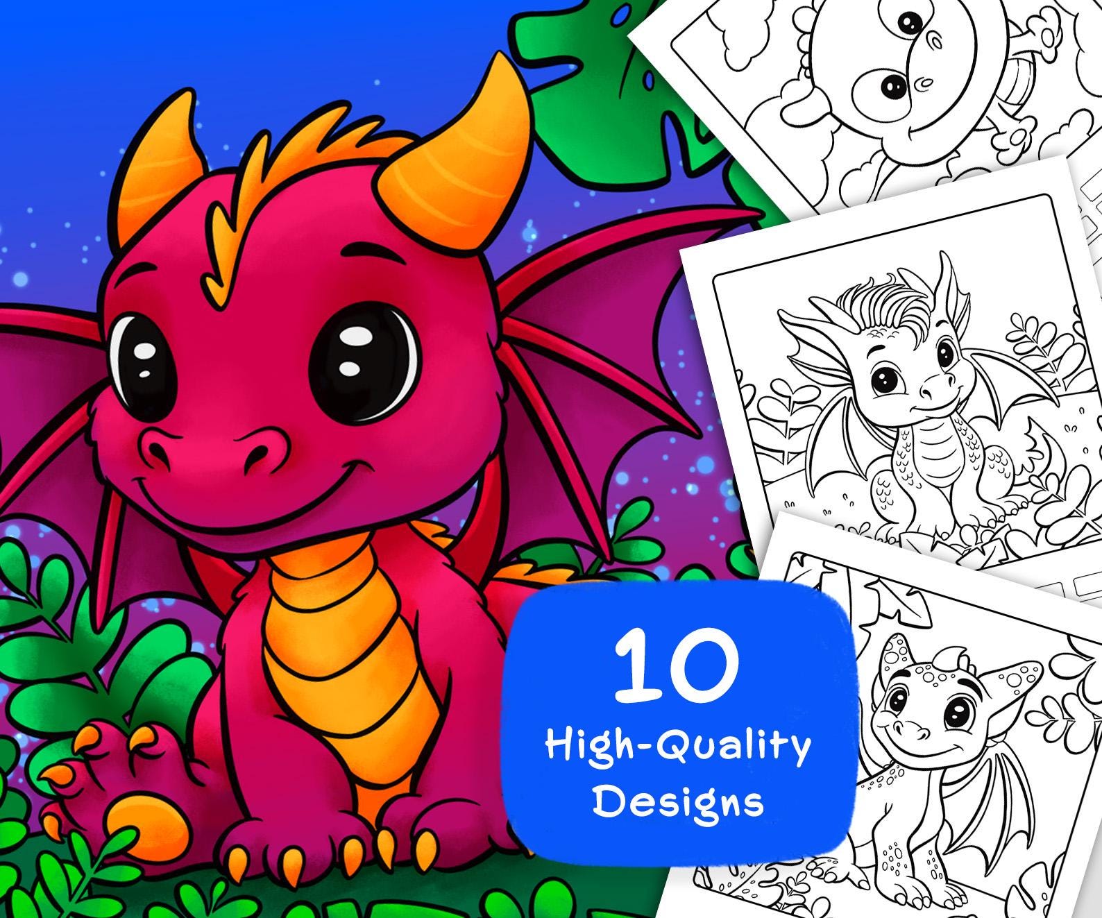 Cute Dragons Coloring Pages – Set 2 (10 Printable Coloring Pages) for ...