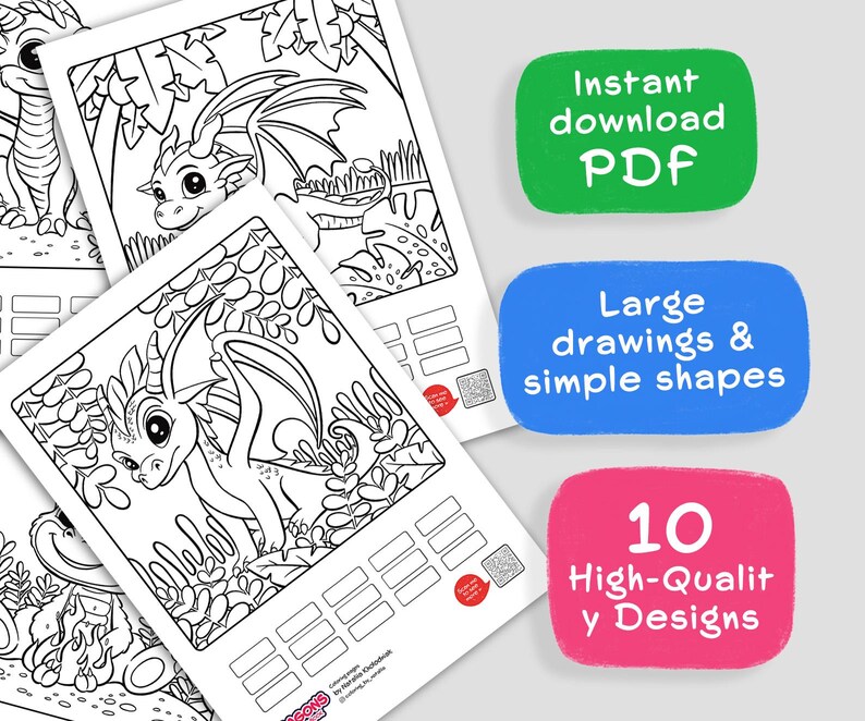Cute Dragons Coloring Pages – Set 3 (10 Printable Coloring Pages) for ...