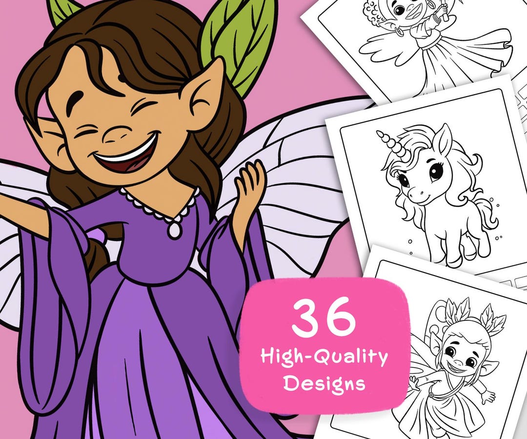 Fairyland Fairies and Unicorns Coloring Pages, 36 Cute and Cozy ...