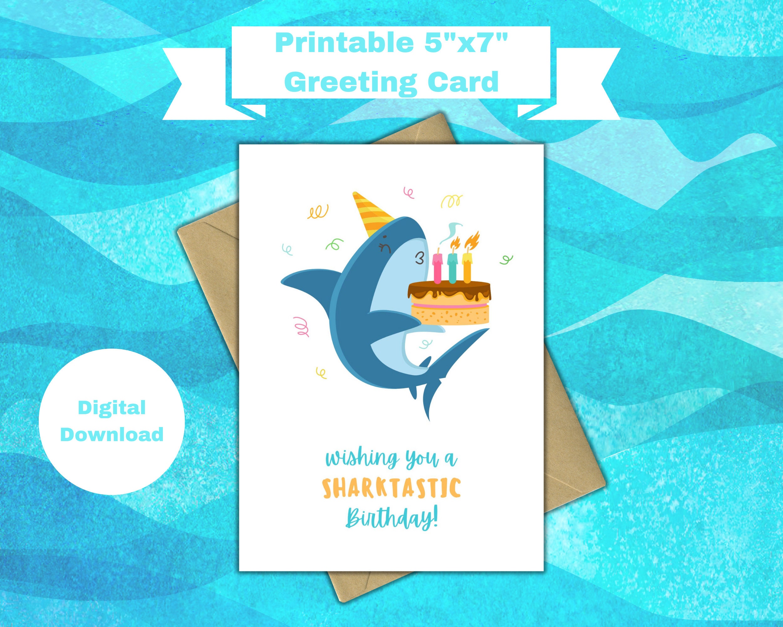 Funny Shark Printable Birthday Card Shark Birthday Card - Etsy