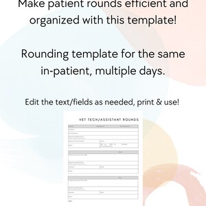 Vet Tech Assistant Patient Rounds Form ER ICU Veterinary Hospital ...