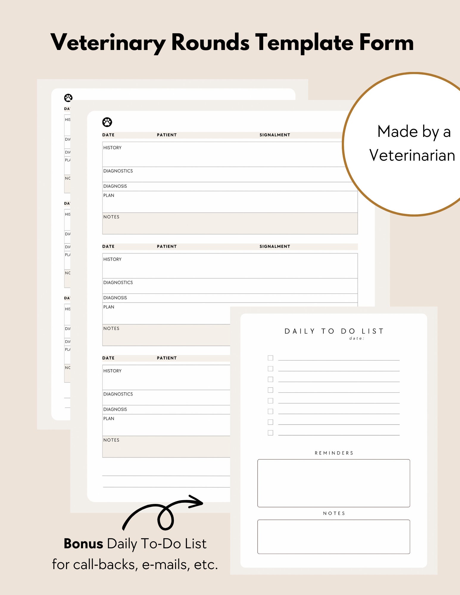 Veterinary SOAP Round Rounds Rounding Template Form ER Vet Med - Etsy