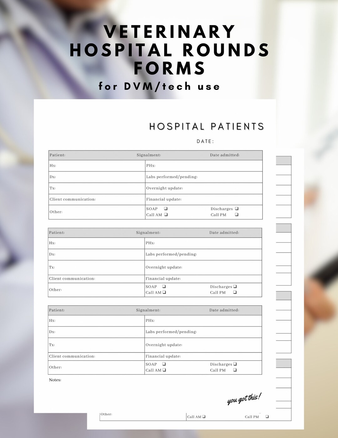 Veterinary Rounds Form Patient Summary Rounding Document Vet - Etsy