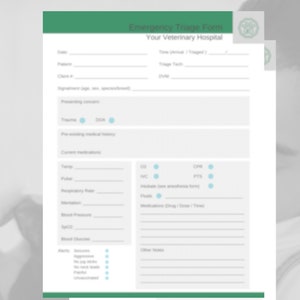 Veterinary Triage Form for Veterinary Clinic Office Vet Urgent Care ...