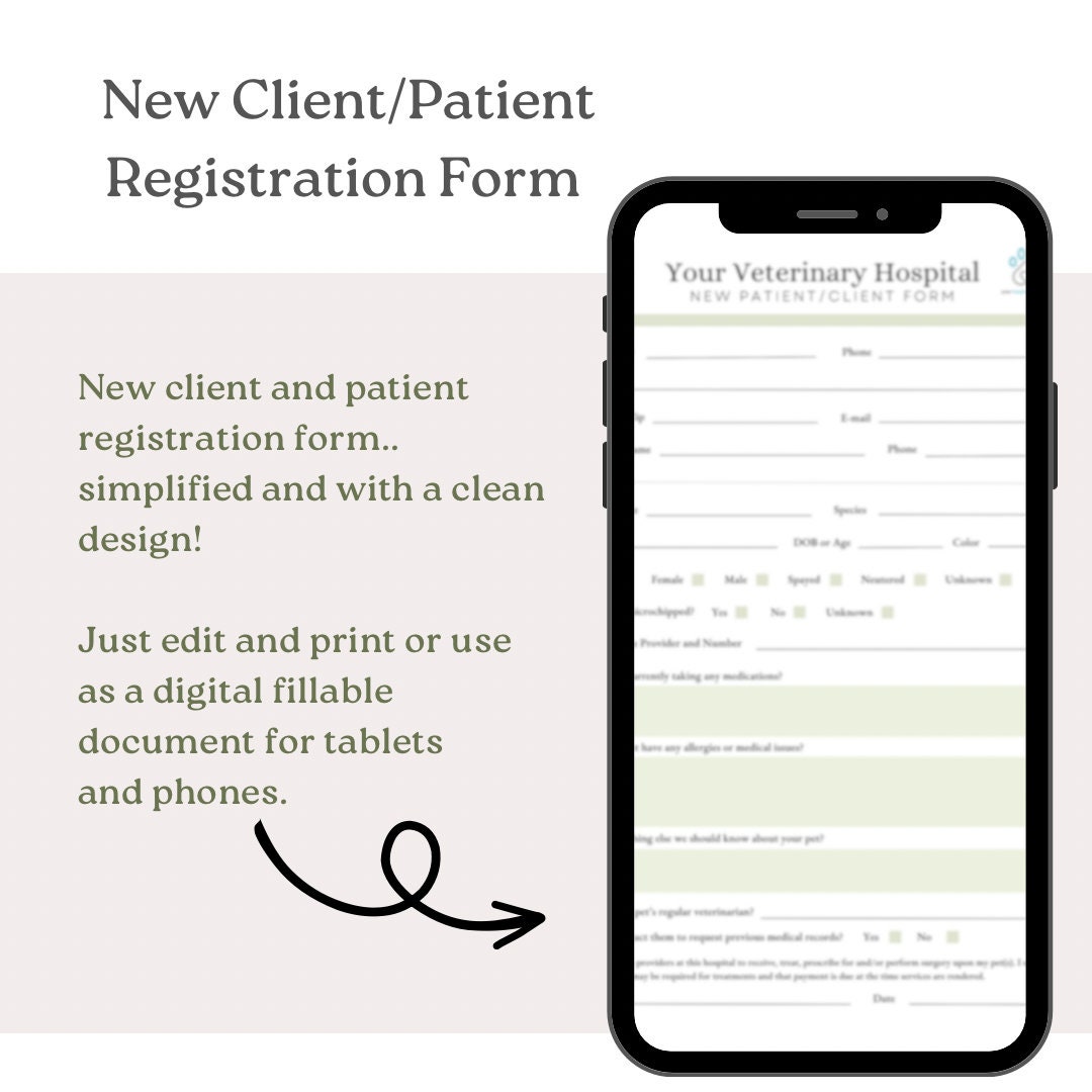 Pet Patient and Client Registration Form Vet Hospital Clinic Veterinary ...