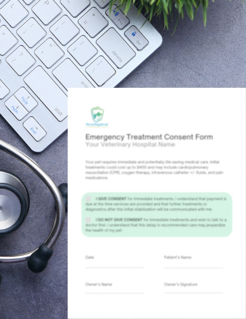 Vet CPR DNR Emergency Treatment Consent Form Veterinarian Veterinary ...