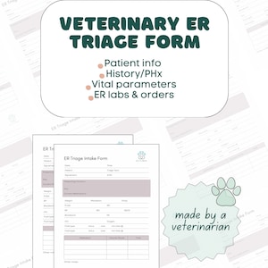 Emergency Vet Triage Form Veterinary Clinic Hospital ER Veterinarian ...
