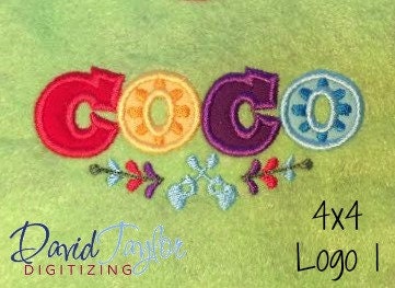 Coco Logo Applique Embroidery Design Instant Download 4x4 5x7 6x10 2 ...