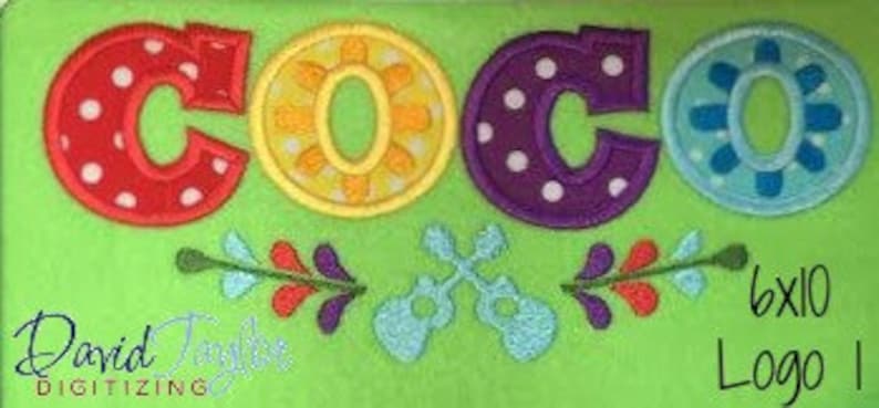 Coco Logo Applique Embroidery Design Instant Download 4x4 5x7 6x10 2 ...