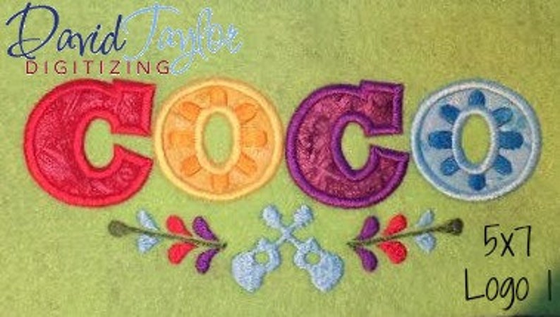 Coco Logo Applique Embroidery Design Instant Download 4x4 5x7 6x10 2 ...
