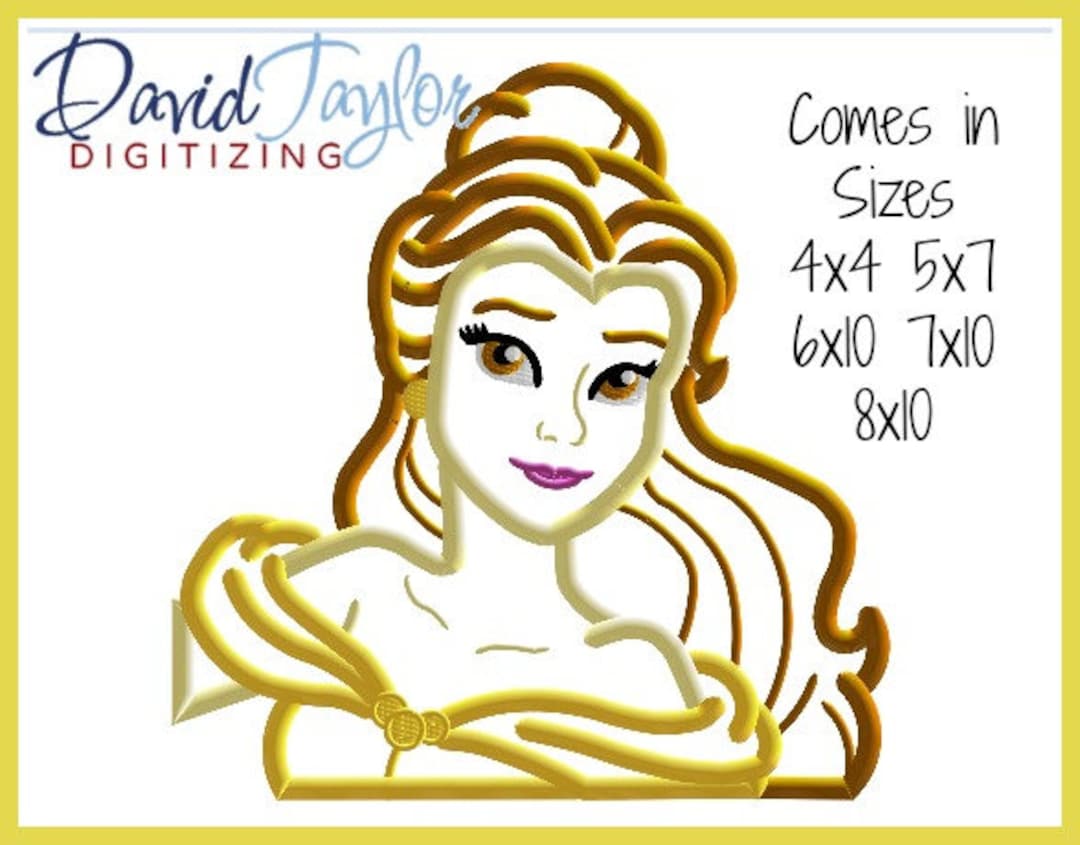 Princess Belle Bust Applique Embroidery Designs 4x4 5x7 6x10 7x10 8x10 ...
