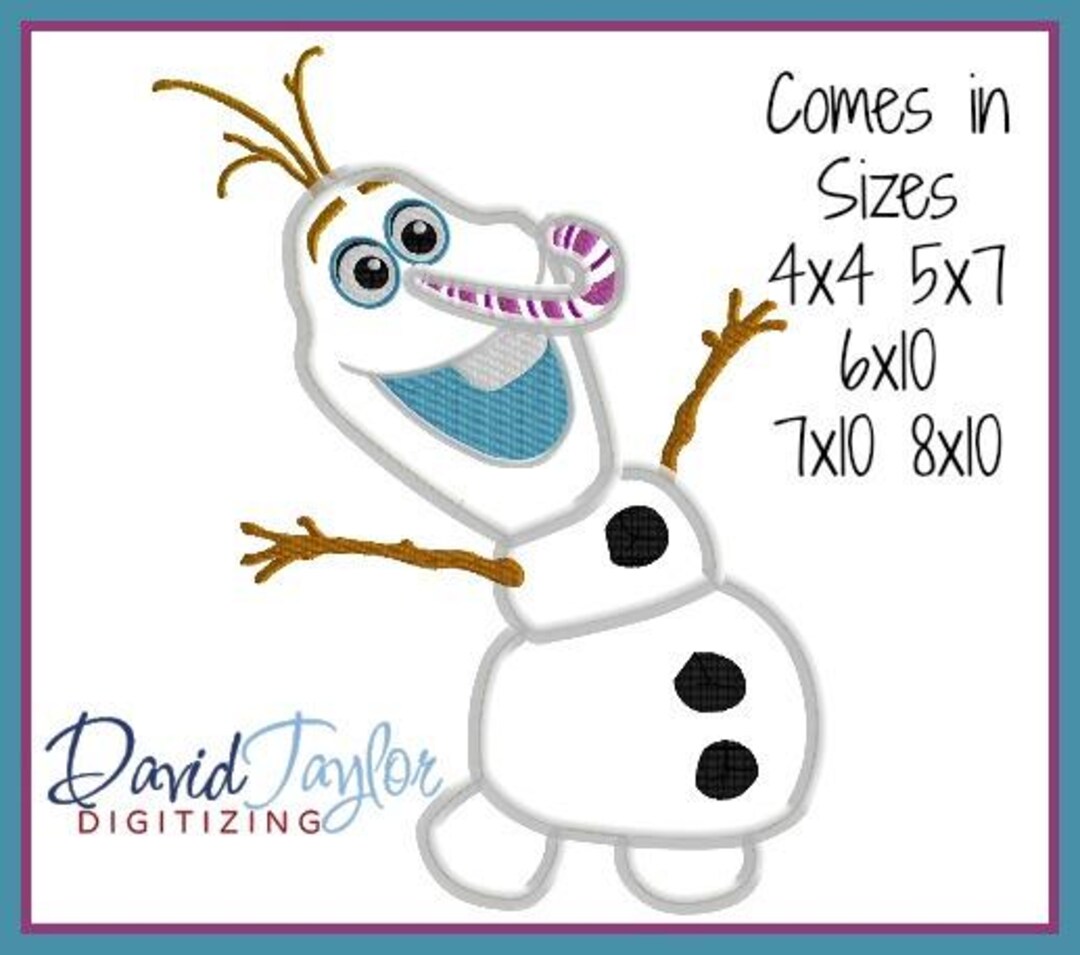 Christmas Frozen Olaf Applique Embroidery Design 4x4 5x7 6x10 Walt ...