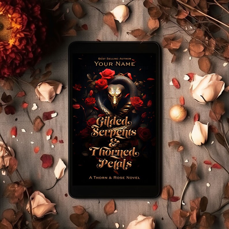 Pre-made Book Cover Design, Roses, Golden, Snake, Gilded, Fantasy ...