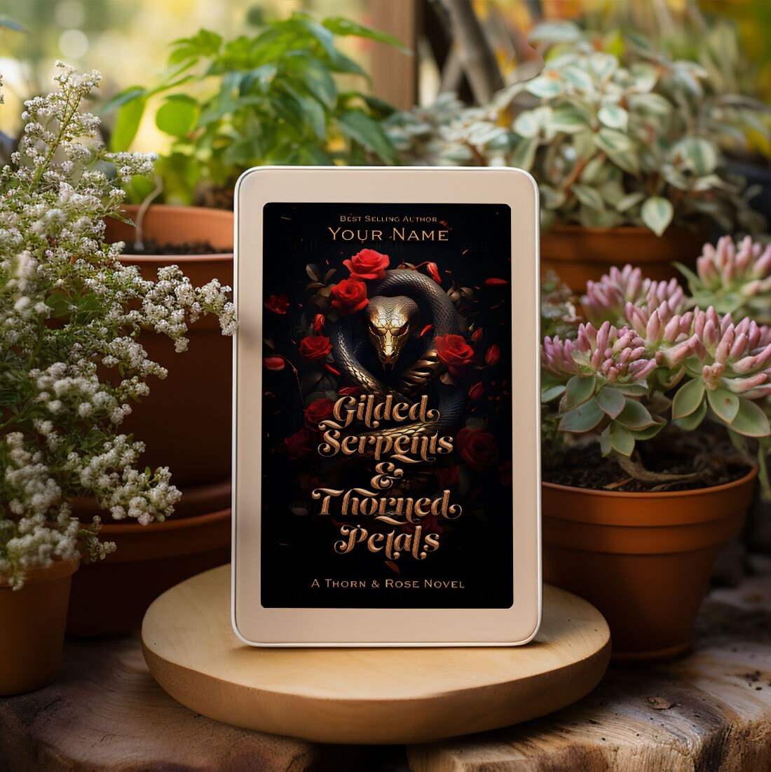 Pre-made Book Cover Design, Roses, Golden, Snake, Gilded, Fantasy ...