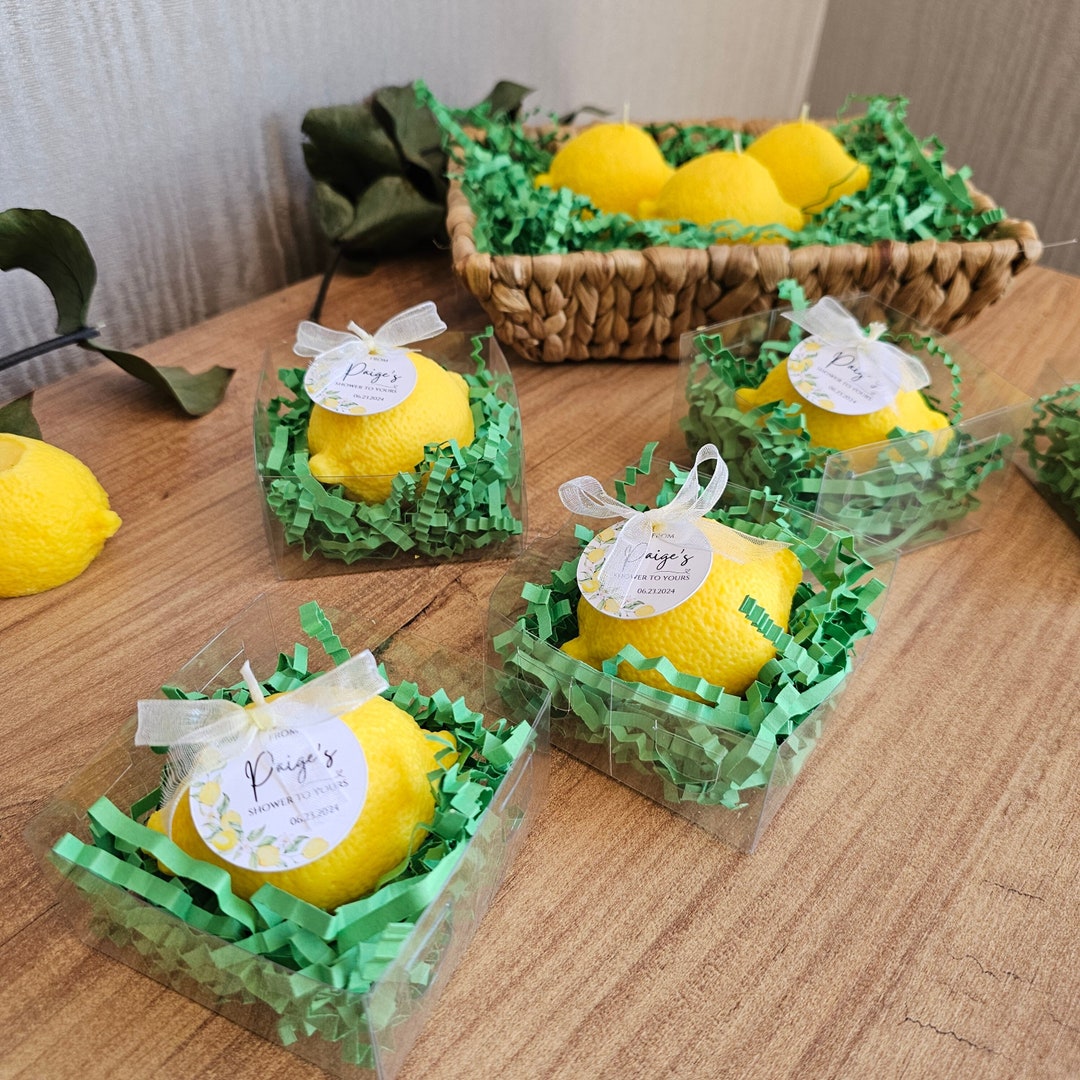 Bulk Lemon Candles With Custom Labels | Lemon Baby Shower Favors ...