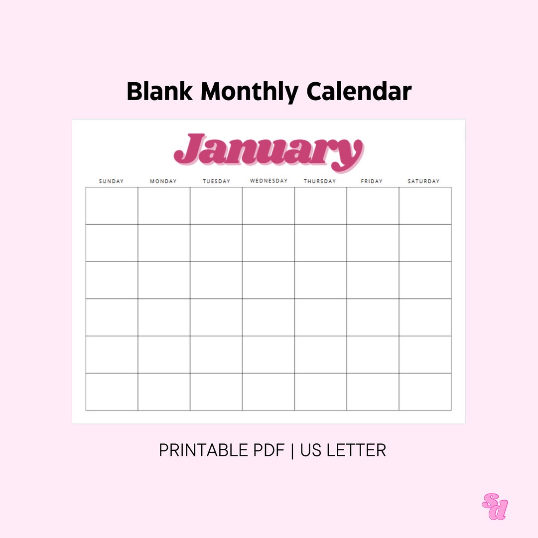 Monthly Blank Calendar // Digital Download Printable Pdf // Fun, Clean ...