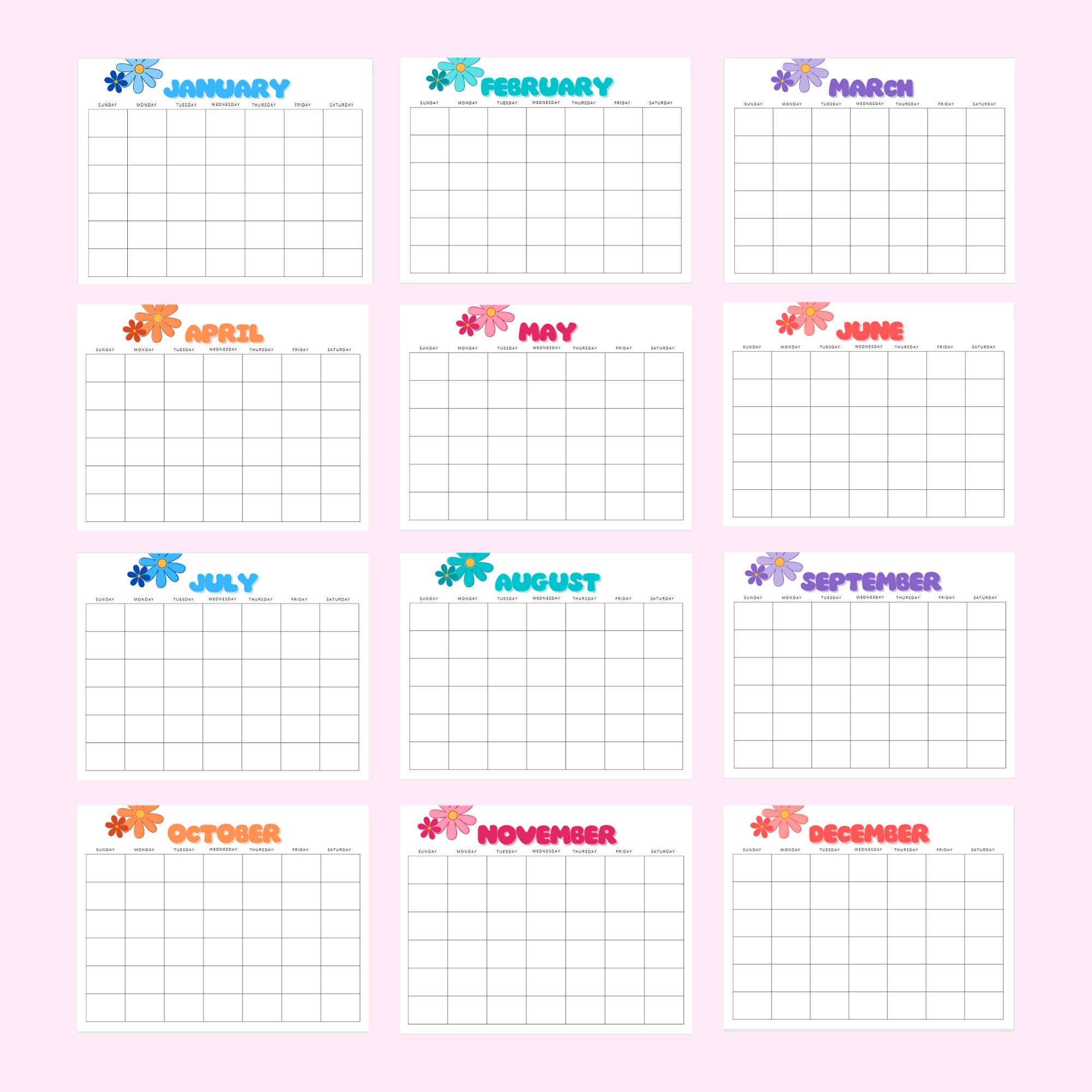 Monthly Blank Calendar // Digital Download Printable Pdf // Groovy, Fun ...