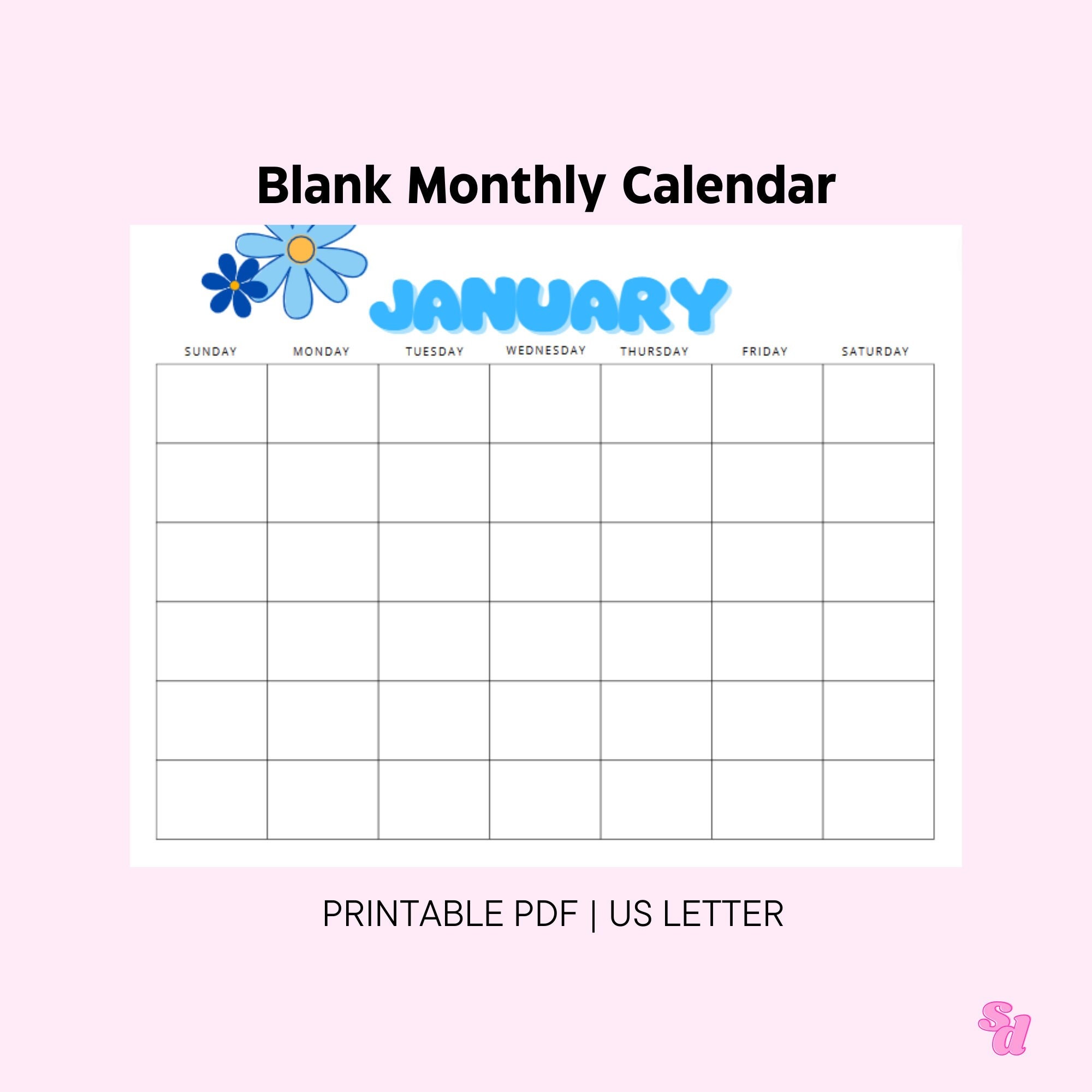 Monthly Blank Calendar // Digital Download Printable Pdf // Groovy, Fun ...