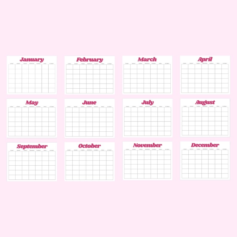 Monthly Blank Calendar // Digital Download Printable Pdf // Fun, Clean ...
