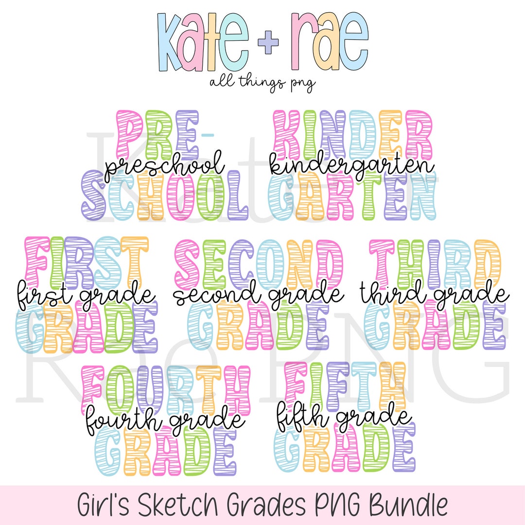 Girl's Sketch Grades PNG Bundle - Girl's Back to School Png - School ...