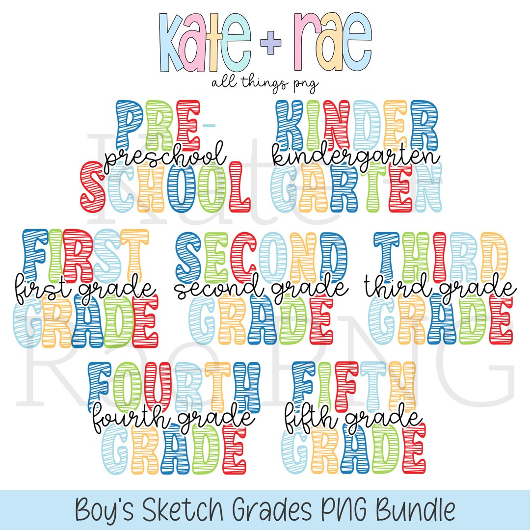 Boy's Sketch Grades PNG Bundle - Boy's Back to School Png - School ...