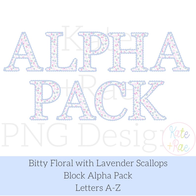 Bitty Floral With Lavender Scallop Border Block Letter Alpha Pack PNG ...