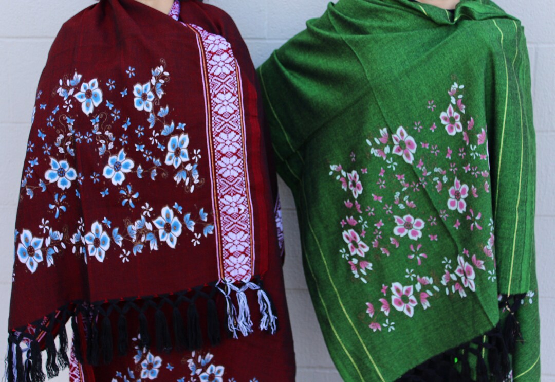 Flowers Shawl. Mexican Handmade Shawl. Rebozo De Flores. Flowers Scarf ...